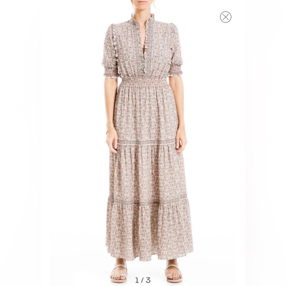 Max Studio | Dresses | Max Studio Ruffle Collar Print Tiered Maxi Dress ...